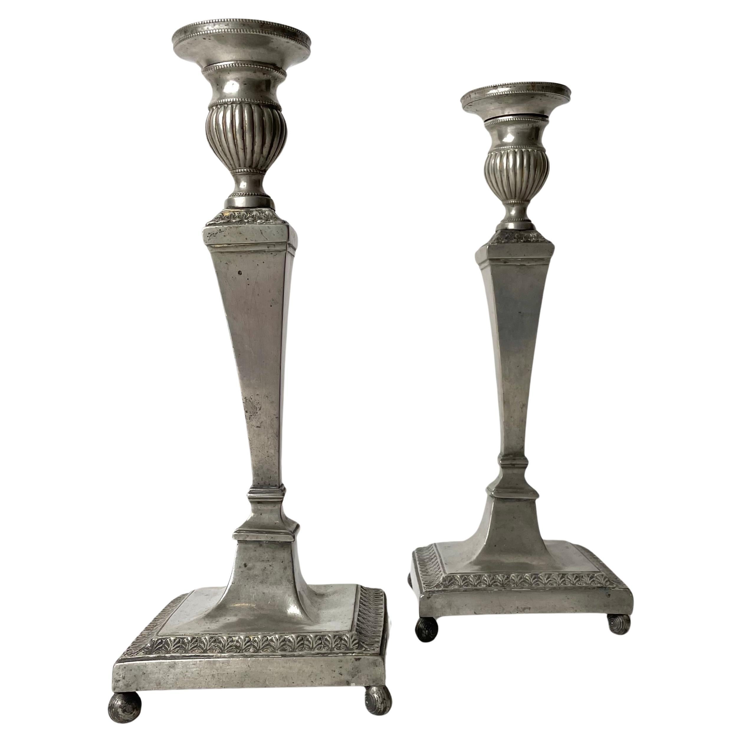 Pair of Gustavian Pewter Candlesticks with beautiful patina, early 19th ...