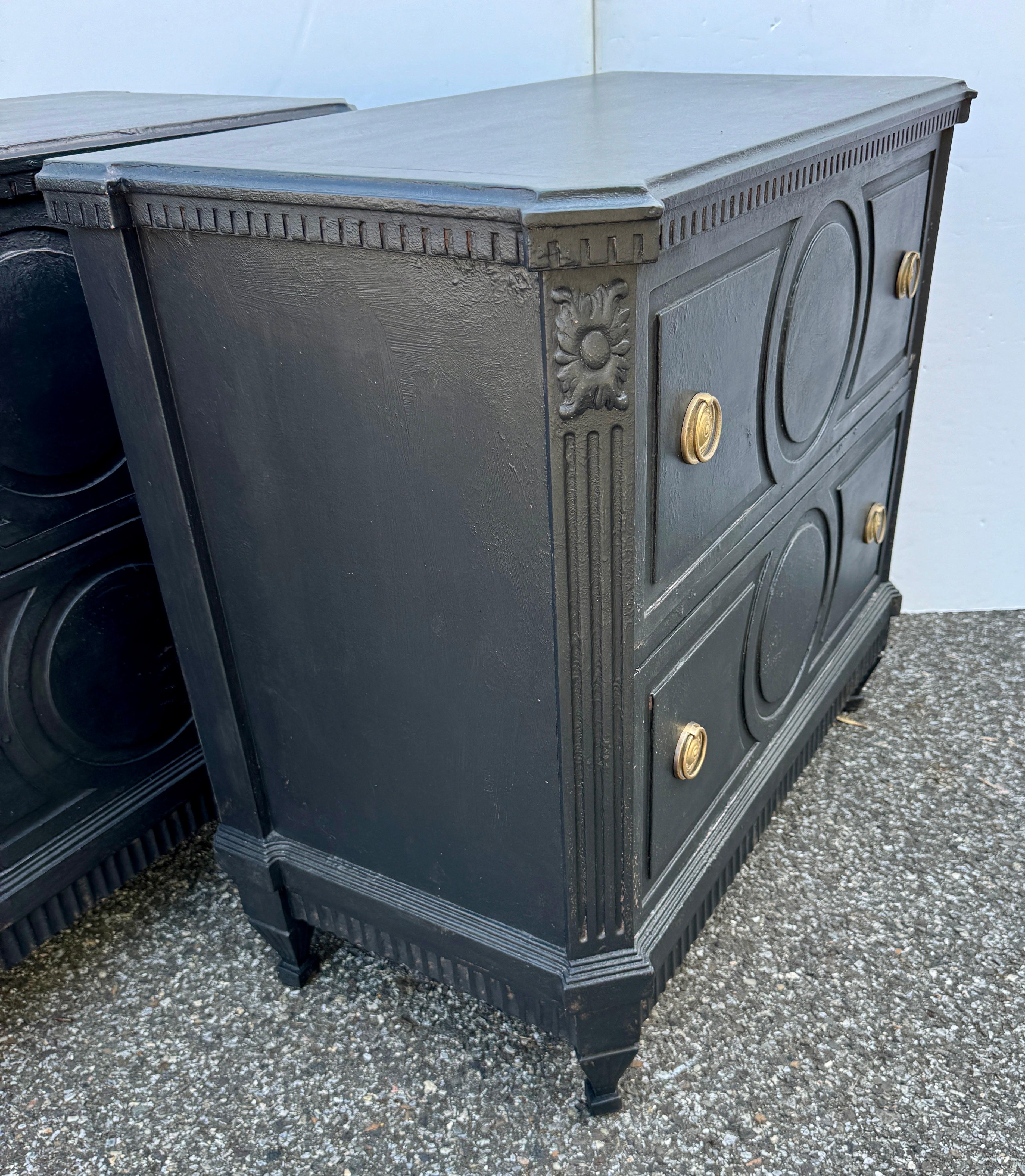 Pair of Gustavian Style Black Painted Commodes Chest of Drawers For ...