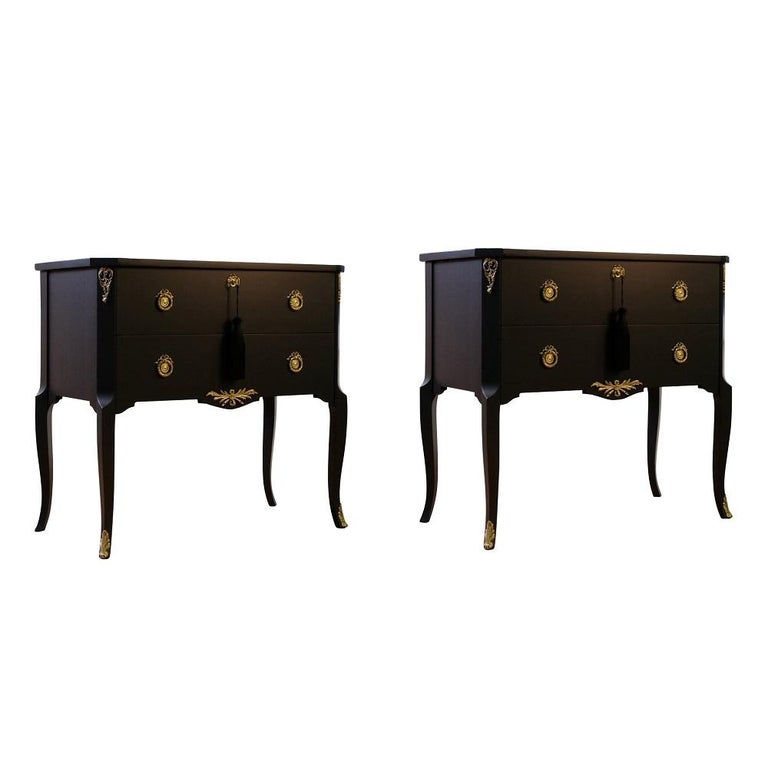 Pair of Gustavian Style Commodes in Black with Brass Details For Sale ...
