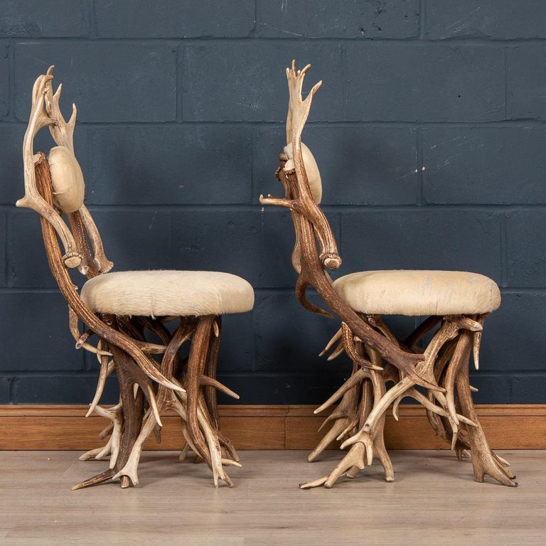 Pair of Hall Antler Horn Chairs by Schirato, Italy For Sale at 1stDibs