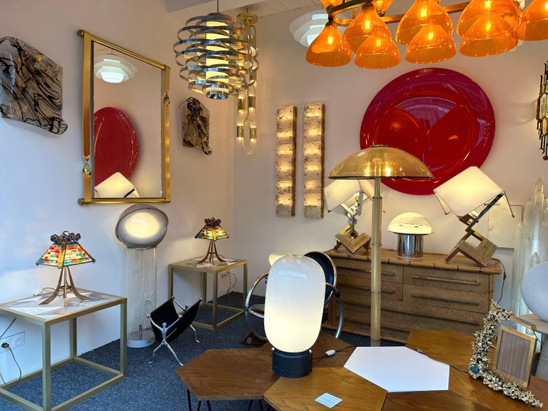 Pair of Hammered Glass Gilt Wrought Iron Lamps by Longobard, Italy ...