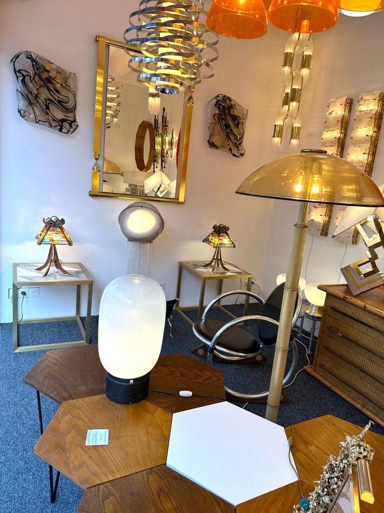 Pair of Hammered Glass Gilt Wrought Iron Lamps by Longobard, Italy ...