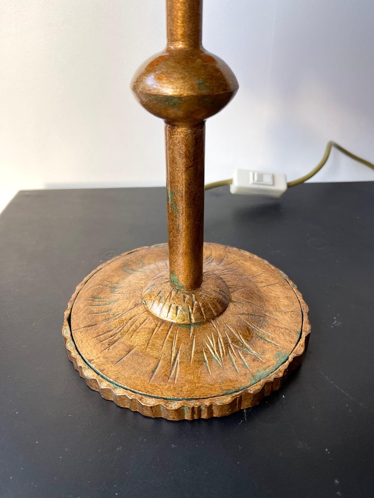 Pair of Hammered Glass Wrought Iron Lamps by Longobard, Italy, 1970s ...