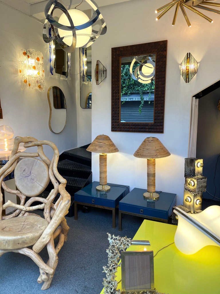 Pair of Hammered Glass Wrought Iron Sconces by Longobard, Italy, 1970s ...