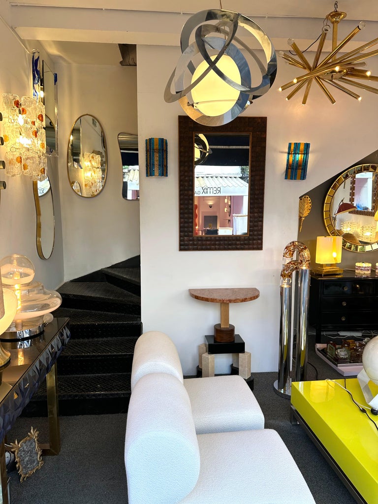 Pair of Hammered Glass Wrought Iron Sconces by Longobard, Italy, 1970s ...