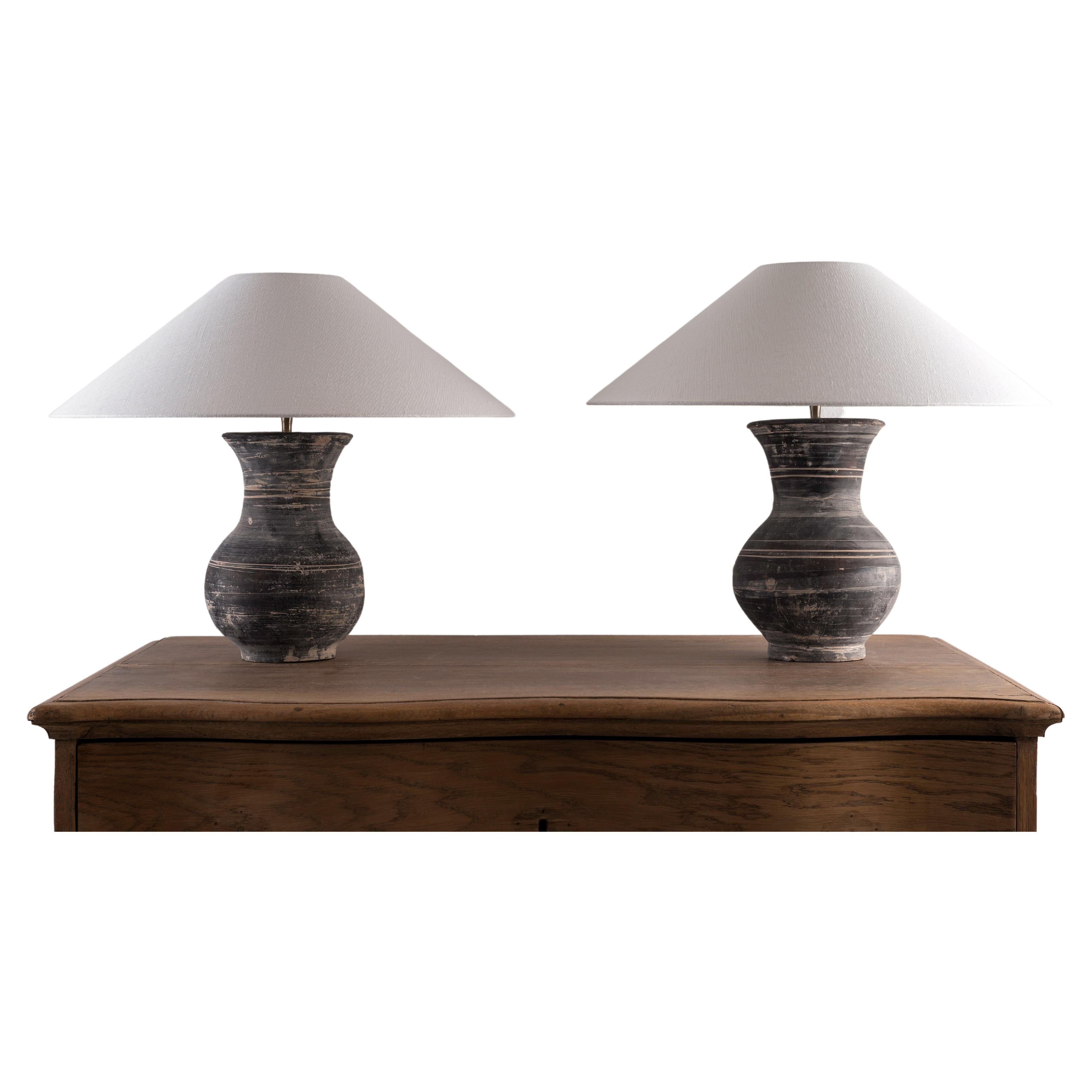 Pair of Handmade Ceramic Lamps with Blue Shades at 1stDibs | lamps with ...