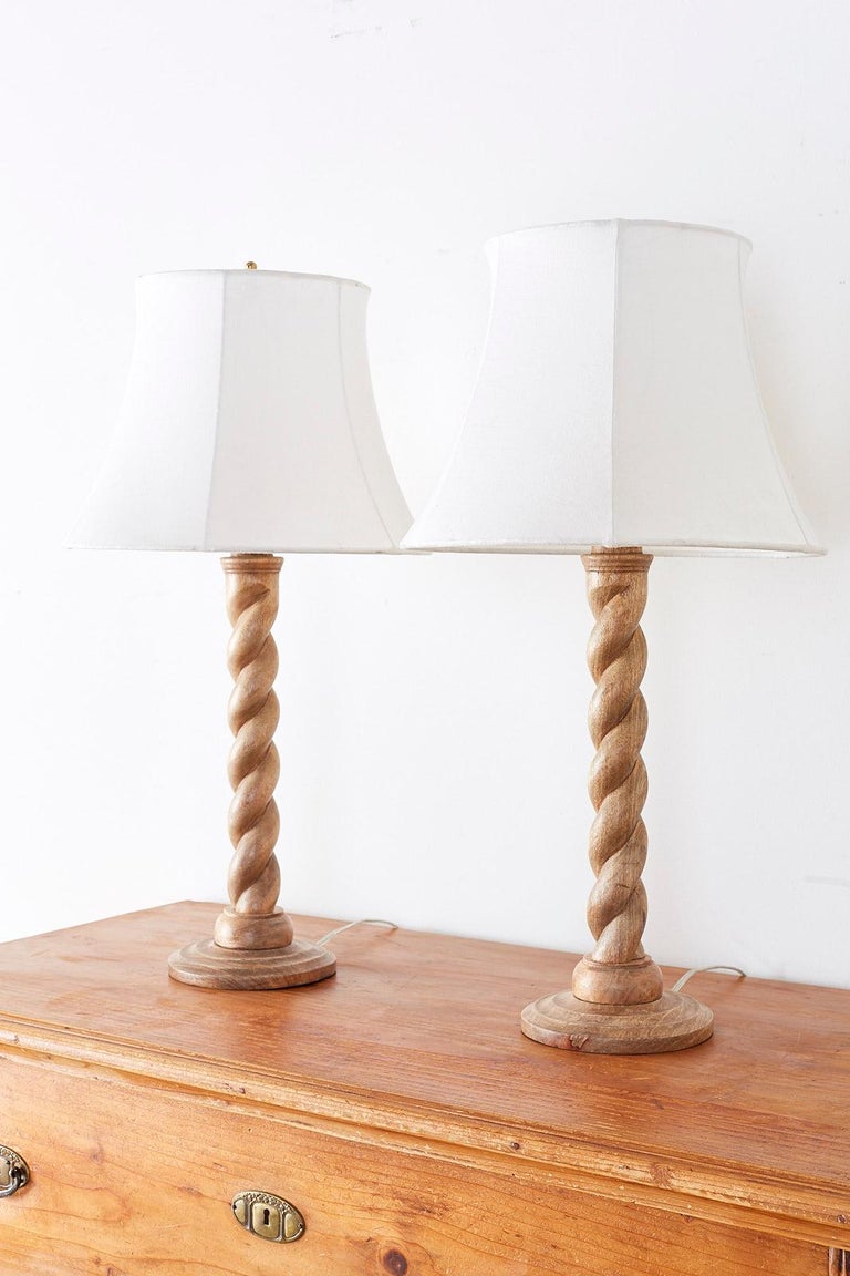 Pair of Hand Carved Barley Twist Table Lamps at 1stDibs