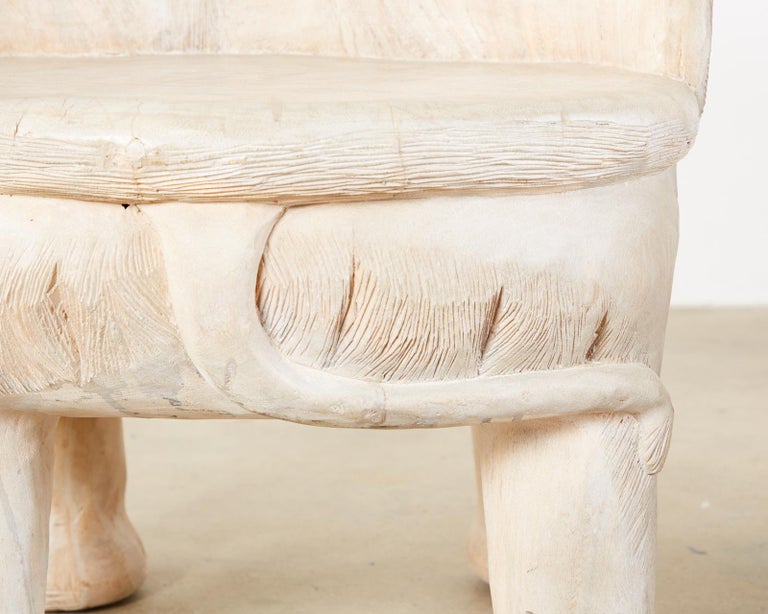 Pair of Hand Carved Bleached Hardwood Elephant Chairs at 1stDibs