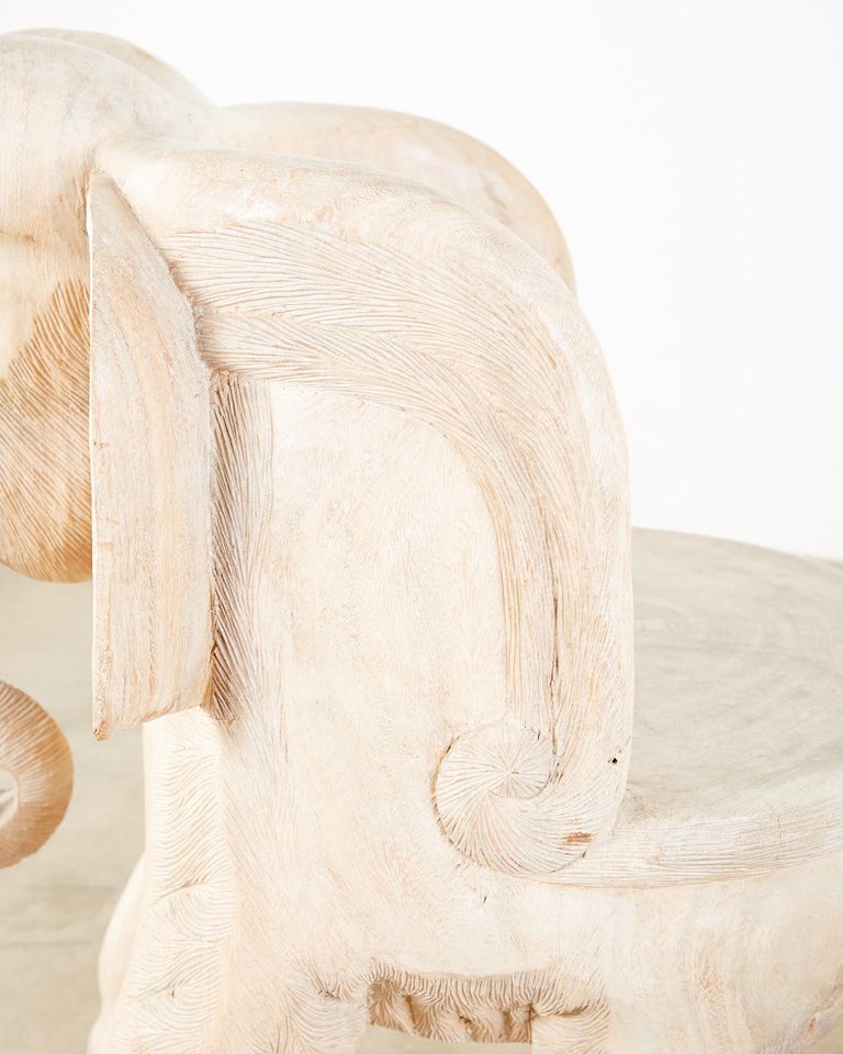 Pair of Hand Carved Bleached Hardwood Elephant Chairs at 1stDibs