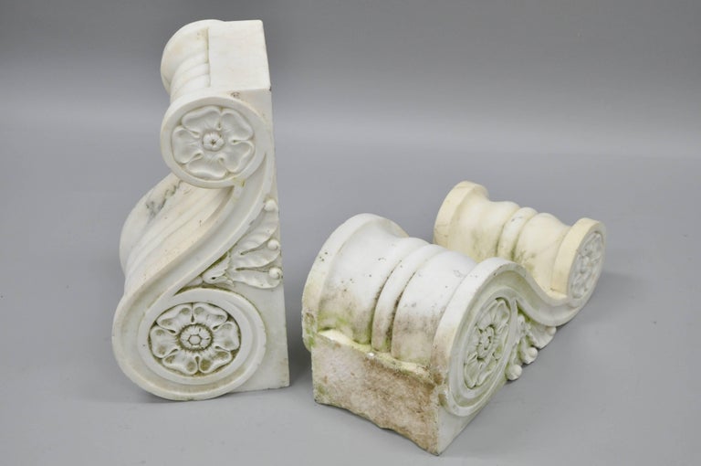 Pair of Hand-Carved Carrara Marble Corbels Architectural Garden ...