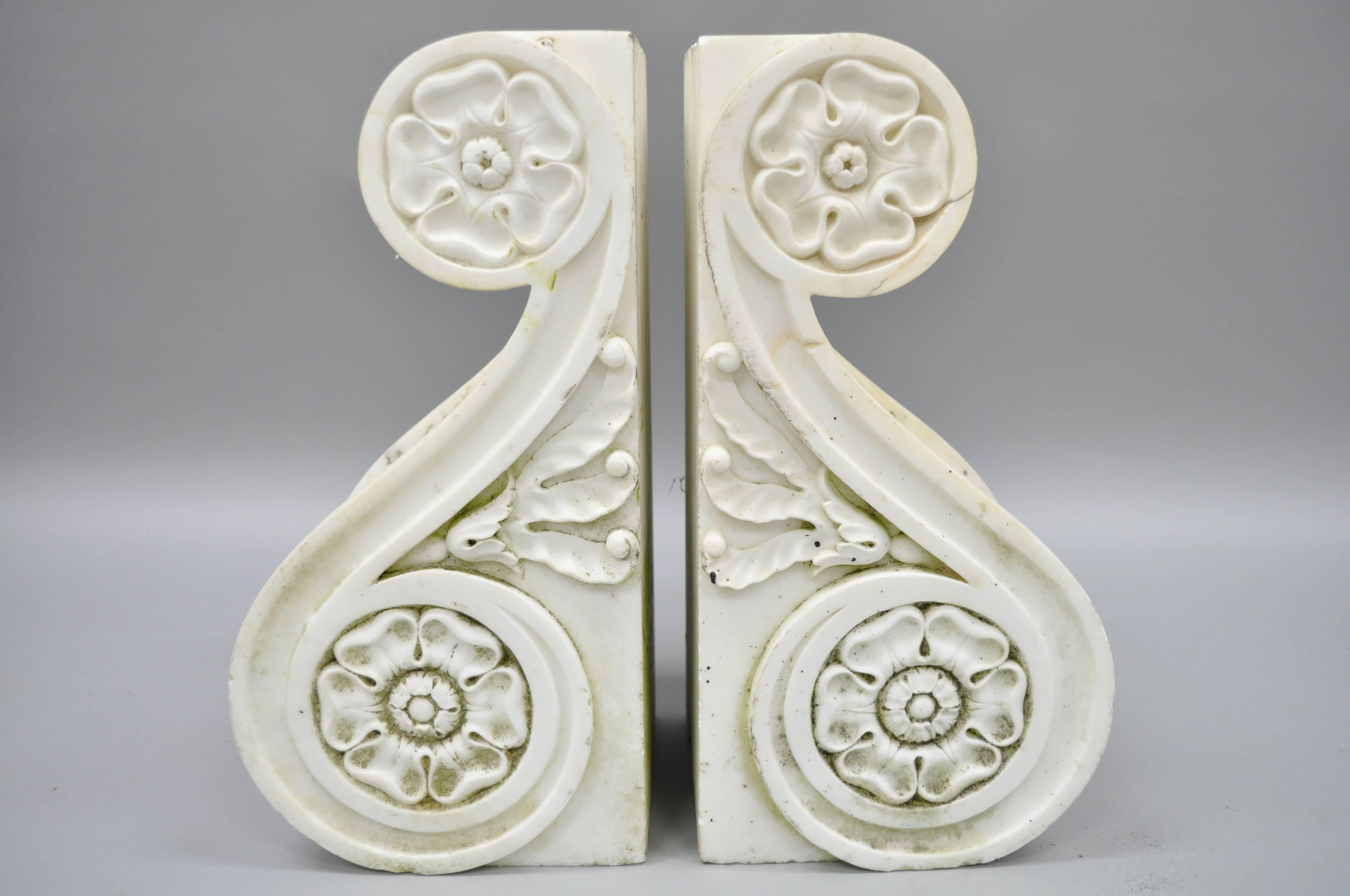 Pair of Hand-Carved Carrara Marble Corbels Architectural Garden ...
