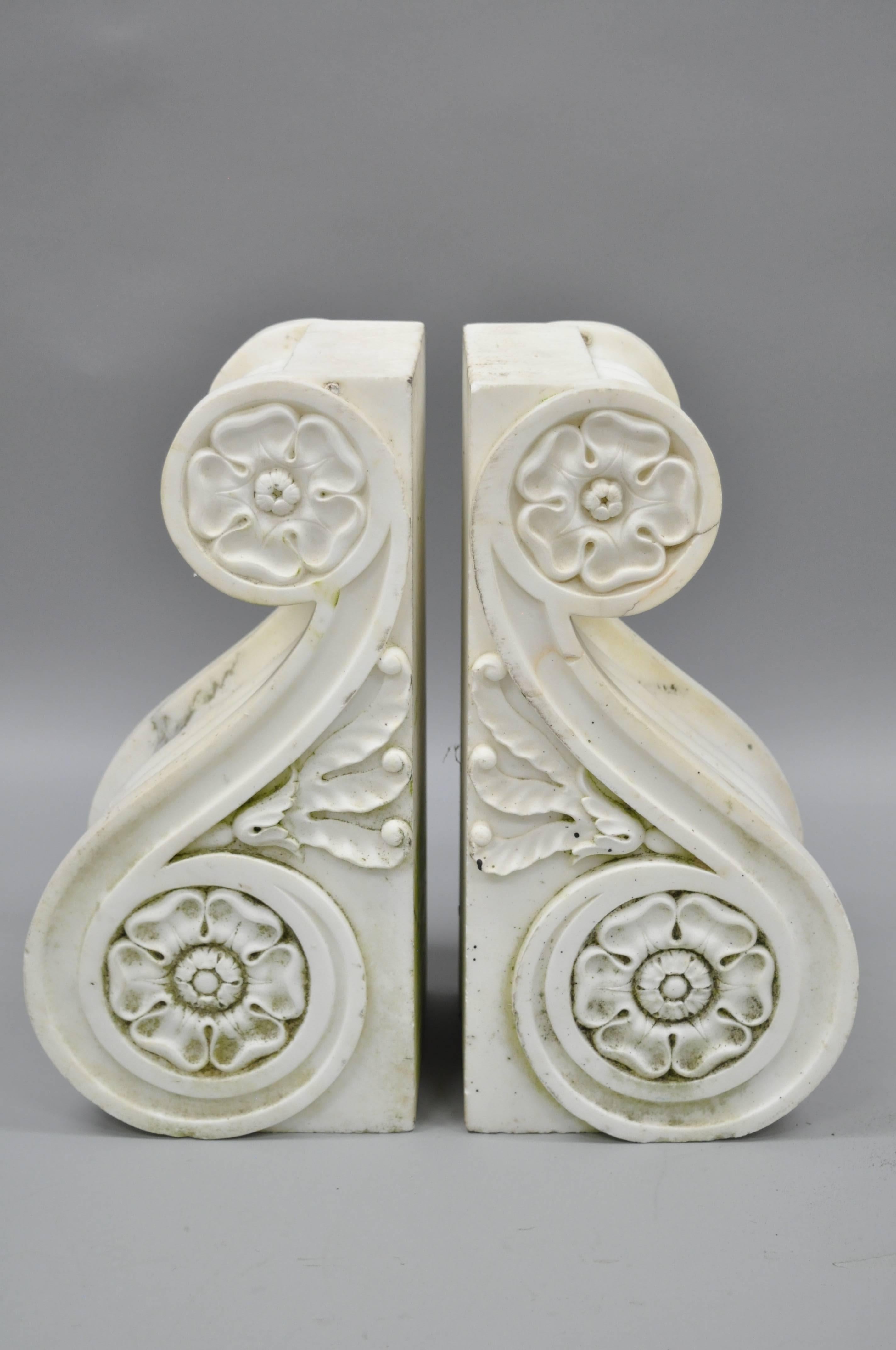 Pair of Hand-Carved Carrara Marble Corbels Architectural Garden ...