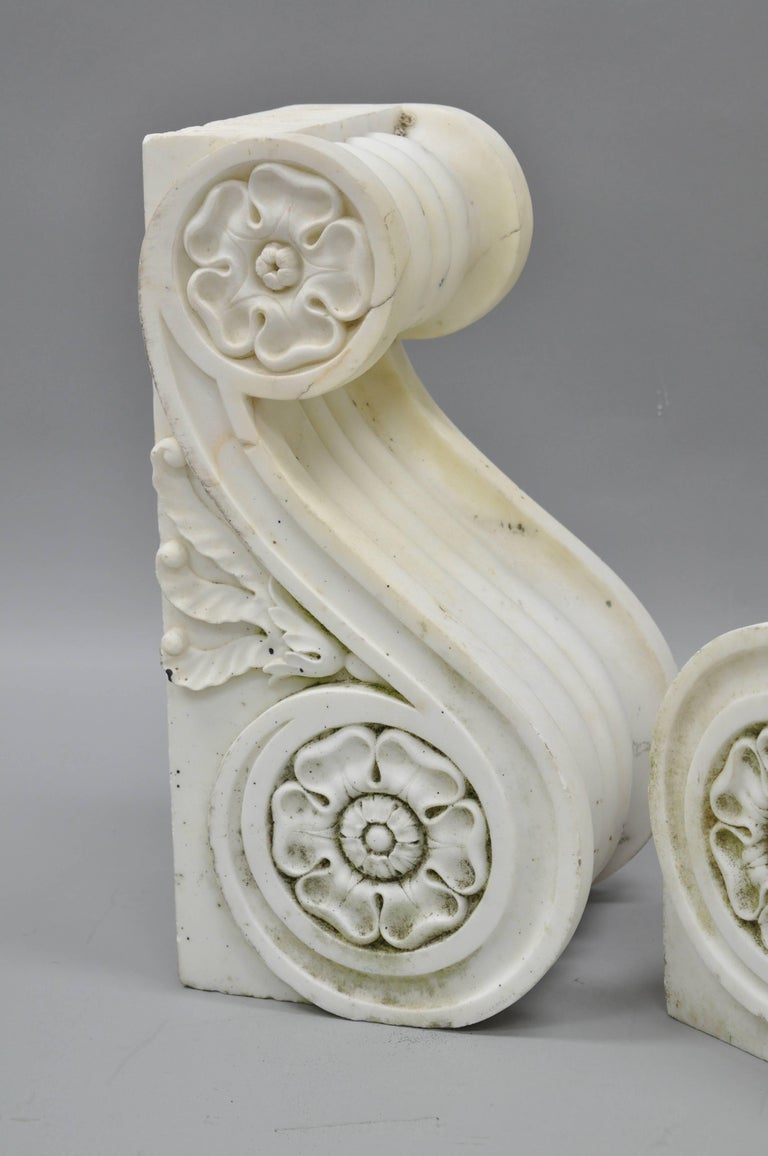 Pair of Hand-Carved Carrara Marble Corbels Architectural Garden ...