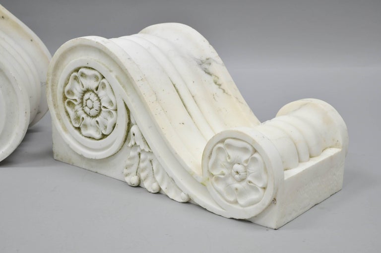 Pair of Hand-Carved Carrara Marble Corbels Architectural Garden ...