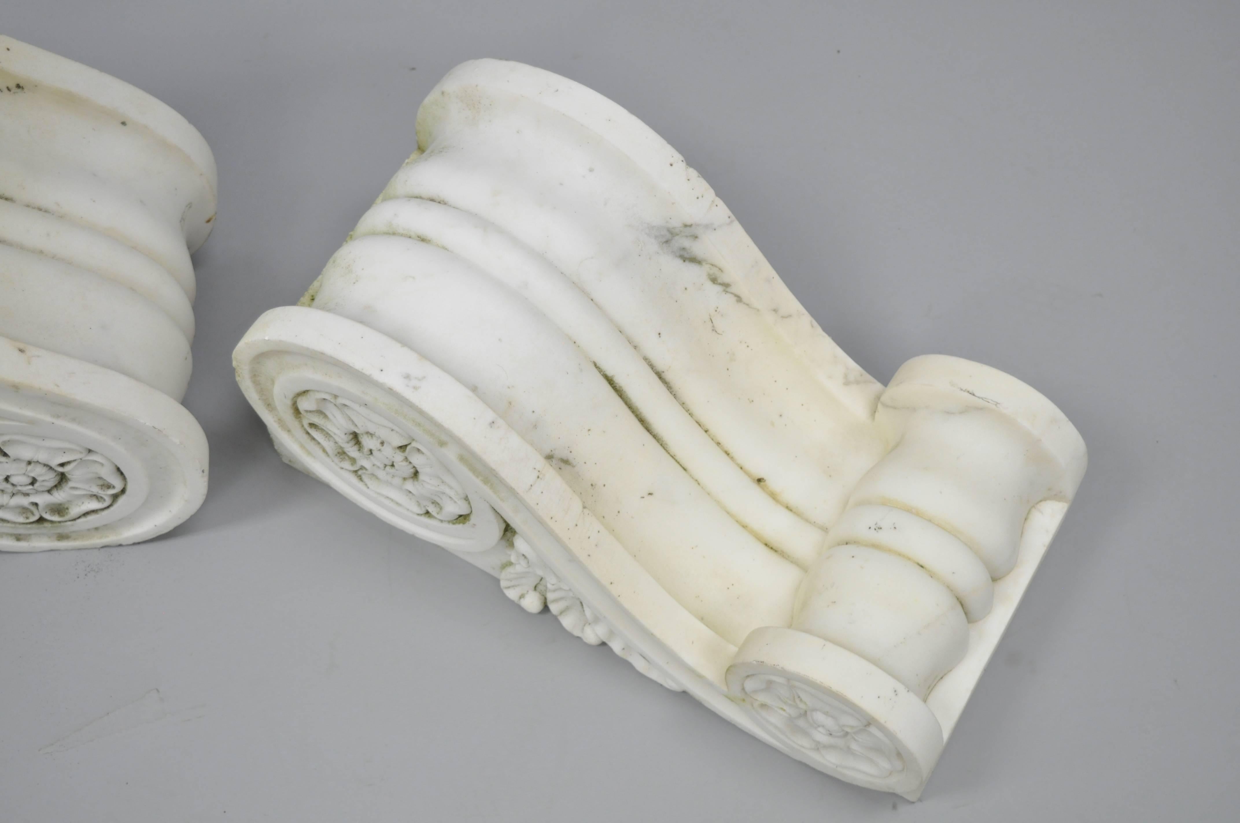 Pair of Hand-Carved Carrara Marble Corbels Architectural Garden ...