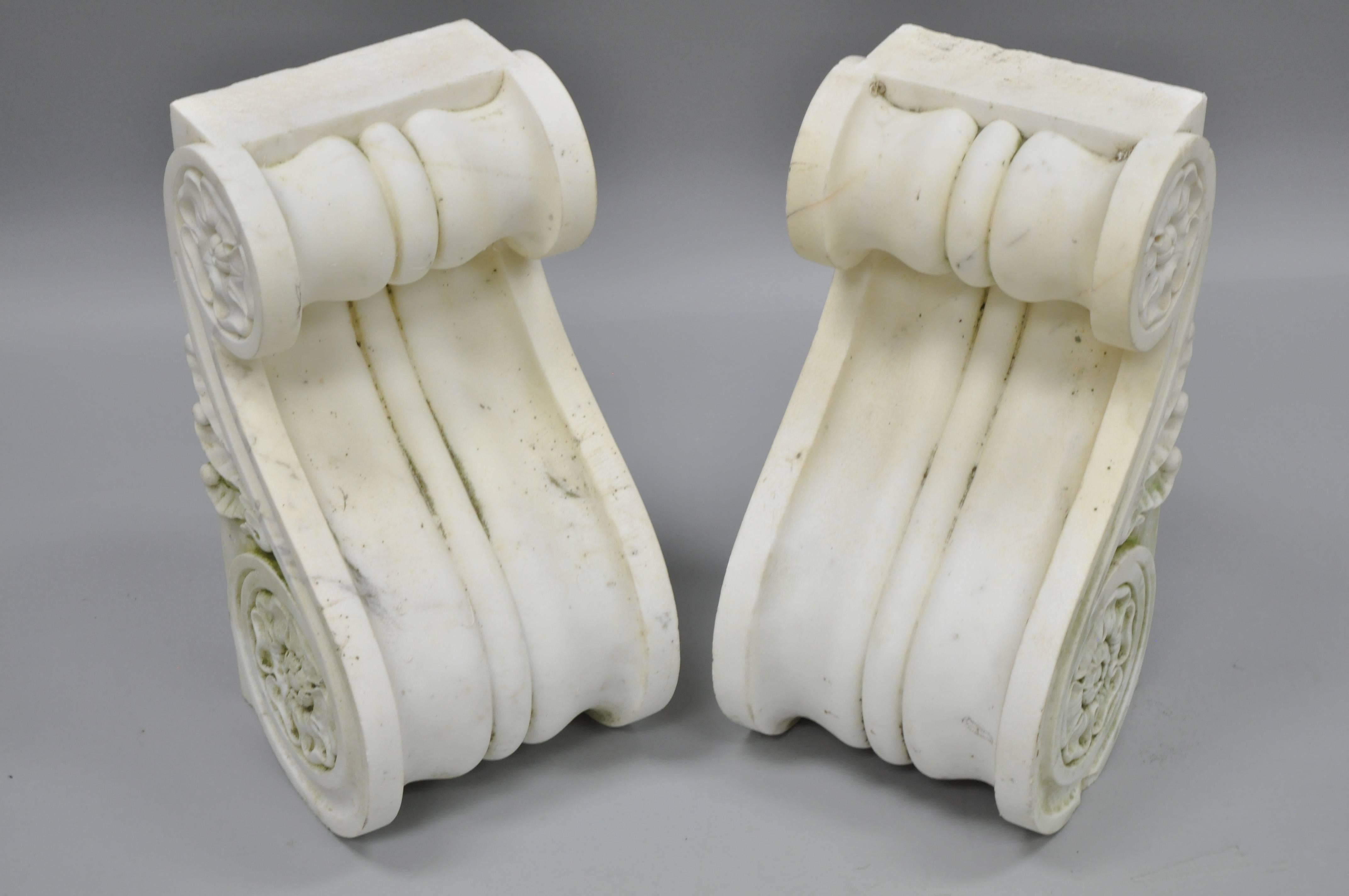 Pair of Hand-Carved Carrara Marble Corbels Architectural Garden ...