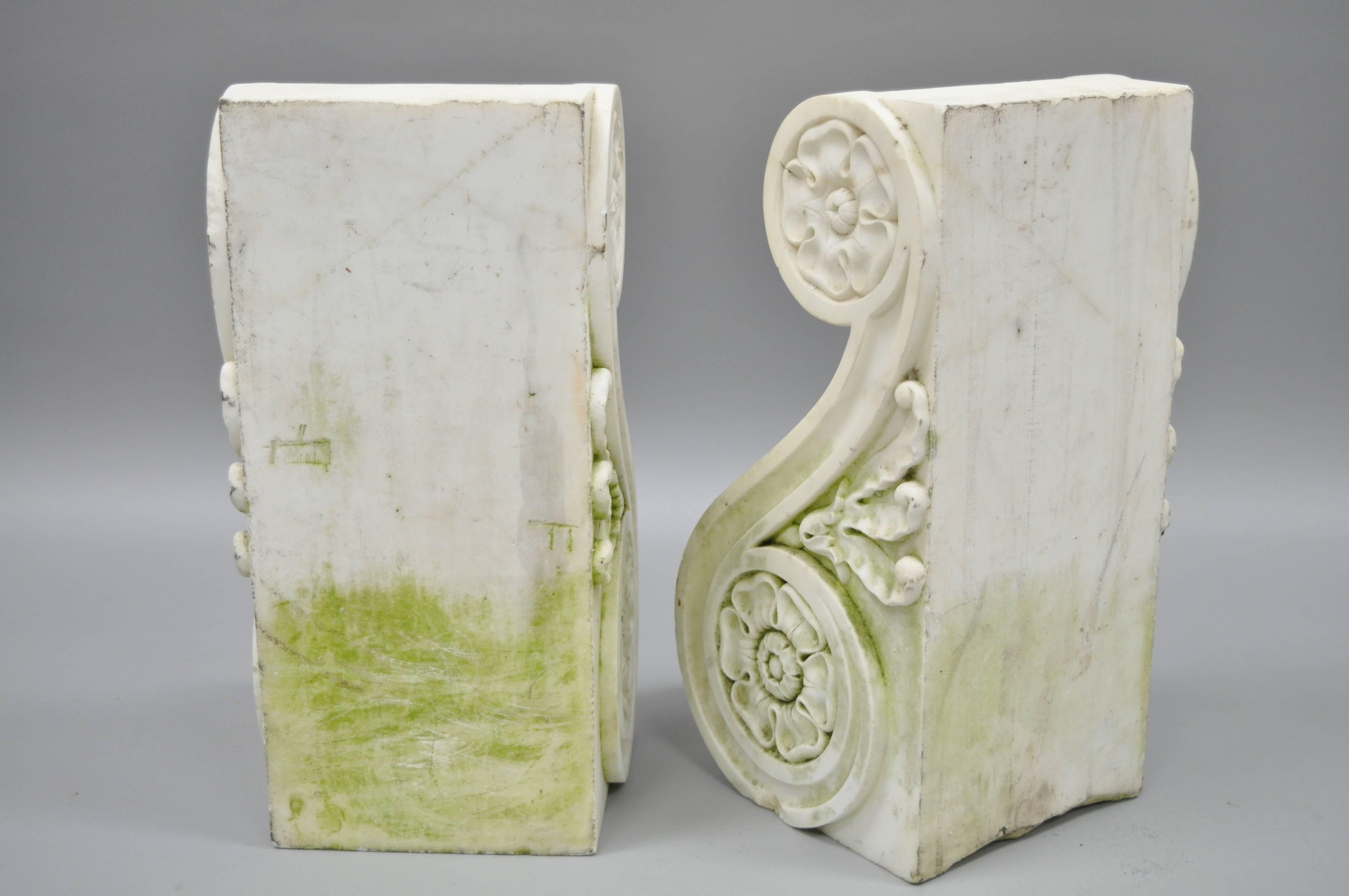 Pair of Hand-Carved Carrara Marble Corbels Architectural Garden ...