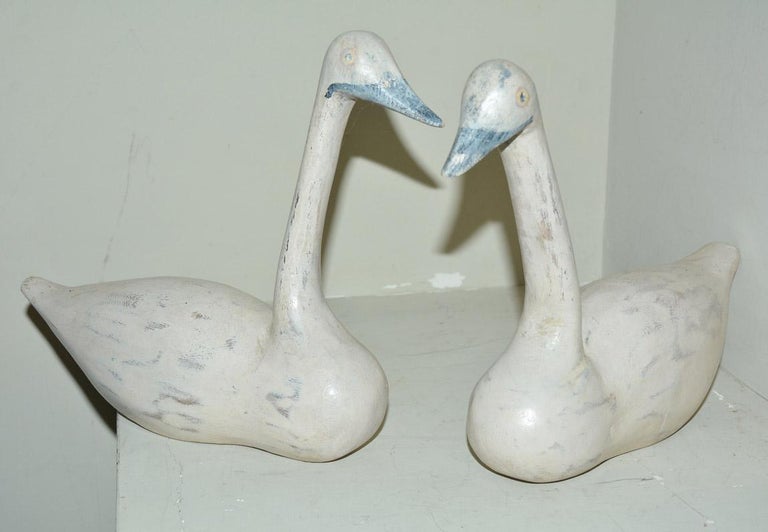 Pair of Hand Carved Decorative Swans at 1stDibs