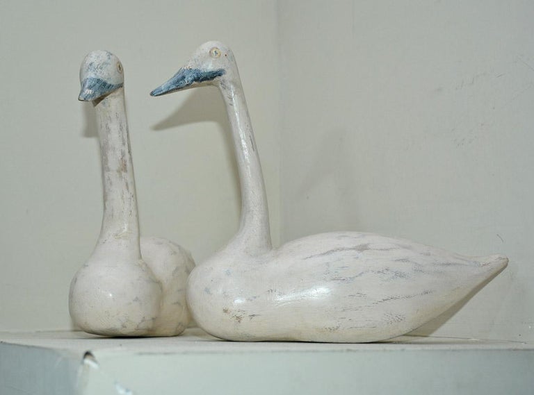 Pair of Hand Carved Decorative Swans at 1stDibs | decorative swans for sale