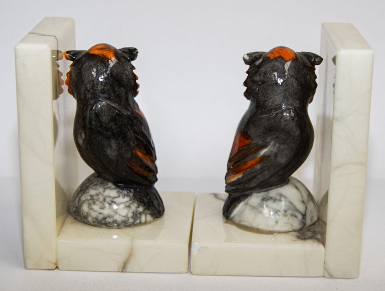 Pair of Hand-Carved Italian Alabaster Owl Bookends 1950's For Sale at ...