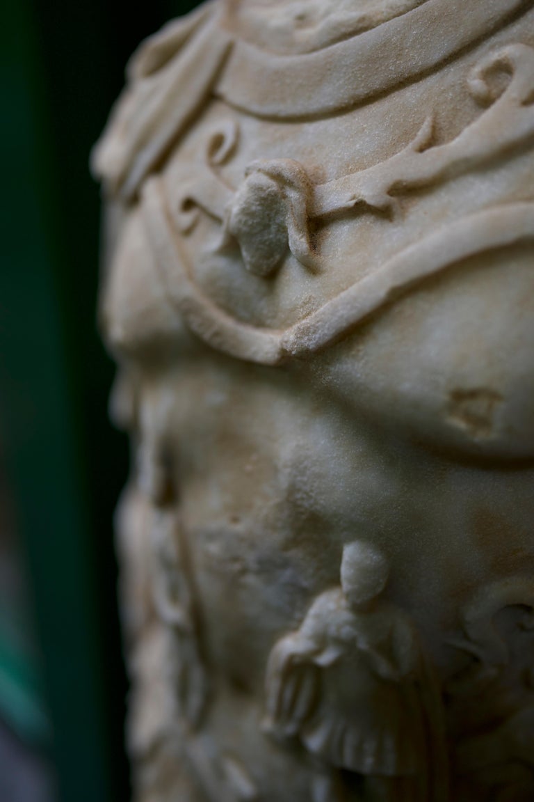 Pair of Hand-Carved Marble Sculpture of Roman Soldier For Sale at 1stDibs
