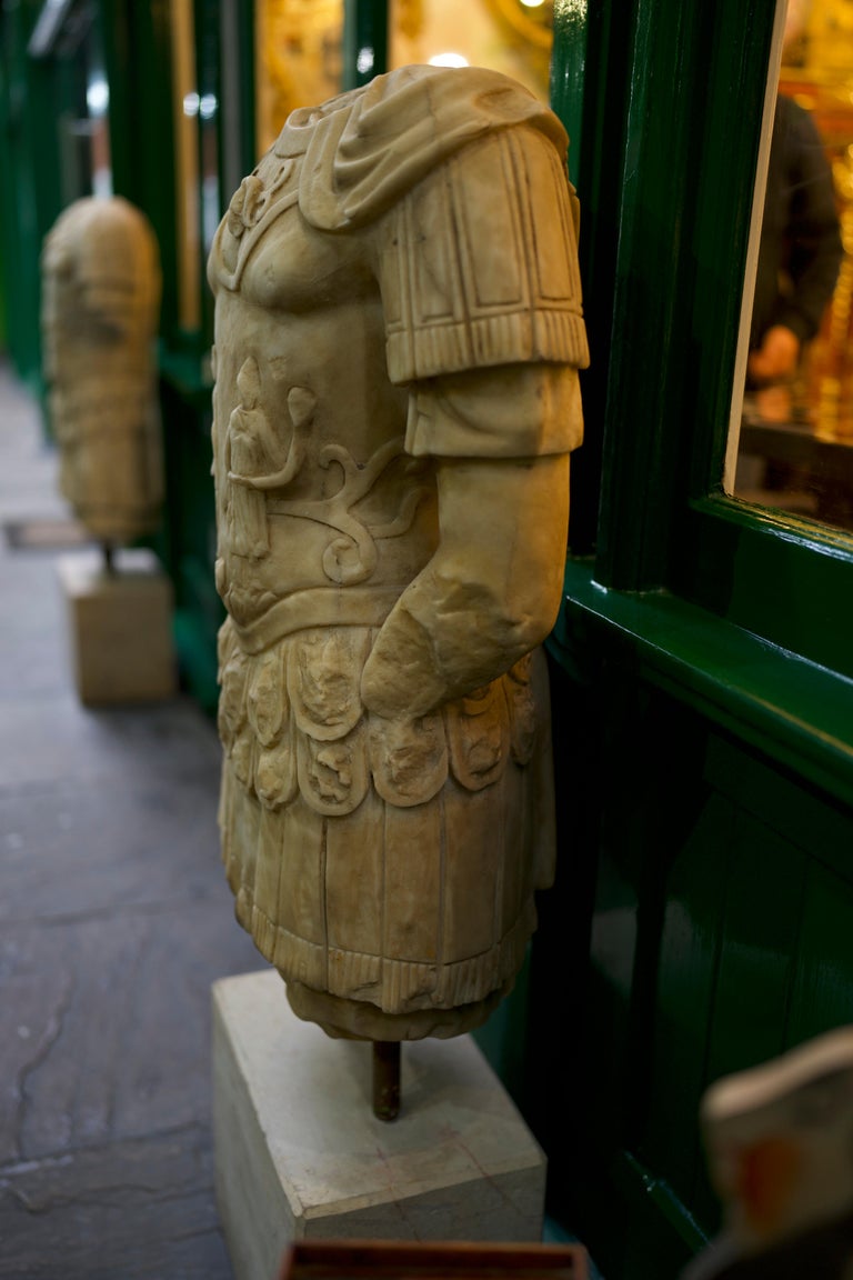 Pair of Hand-Carved Marble Sculpture of Roman Soldier For Sale at 1stDibs