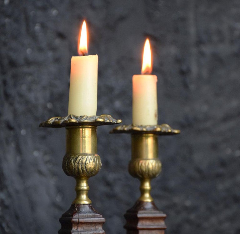 Pair of Hand Carved Oak Folk Art Masonic Candle Sticks, circa 1912 at ...