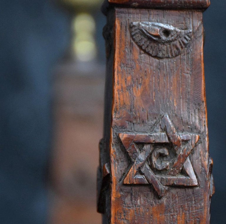 Pair of Hand Carved Oak Folk Art Masonic Candle Sticks, circa 1912 at ...