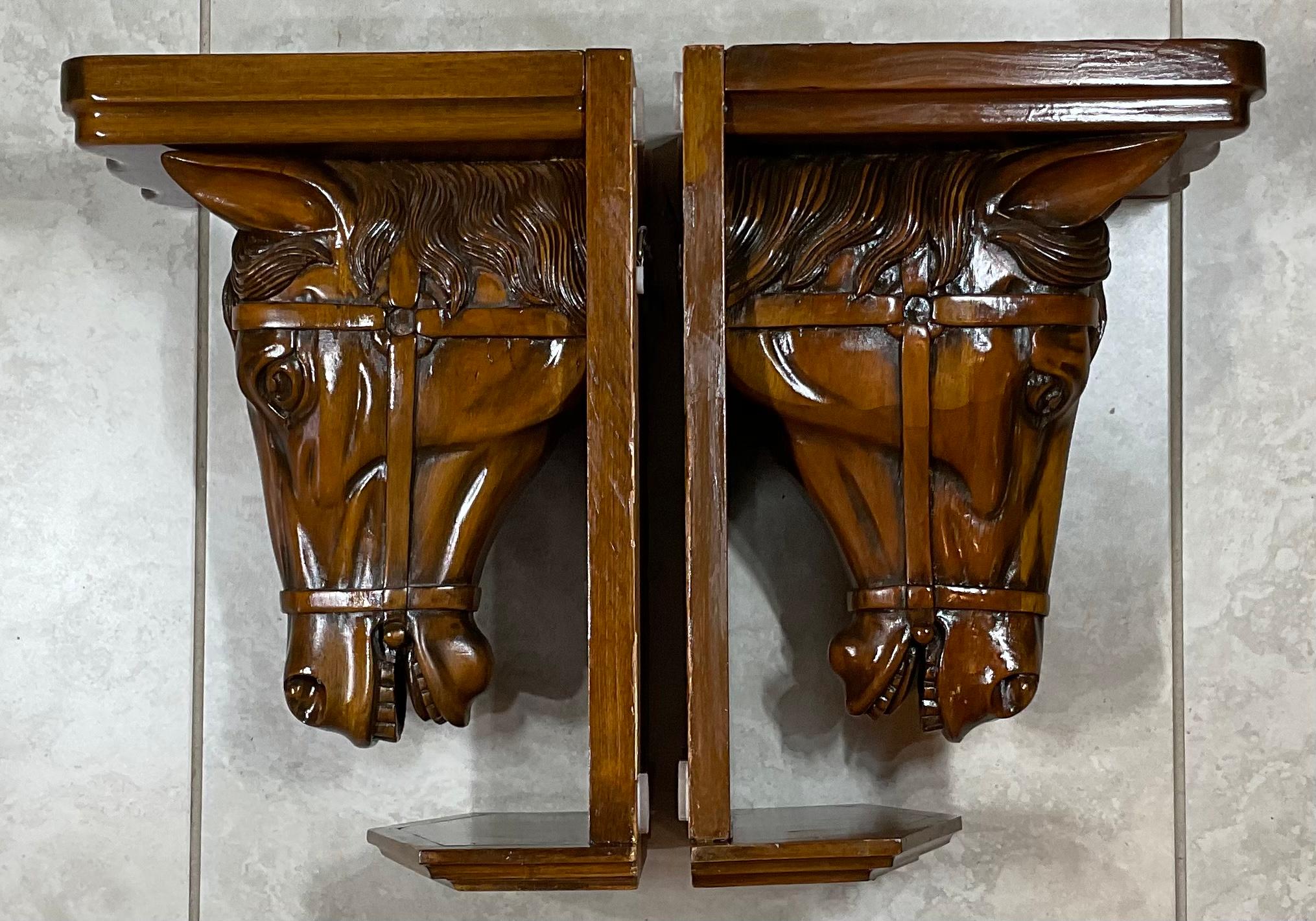 Pair of Hand Carved Solid Wood Wall Brackets For Sale at 1stDibs