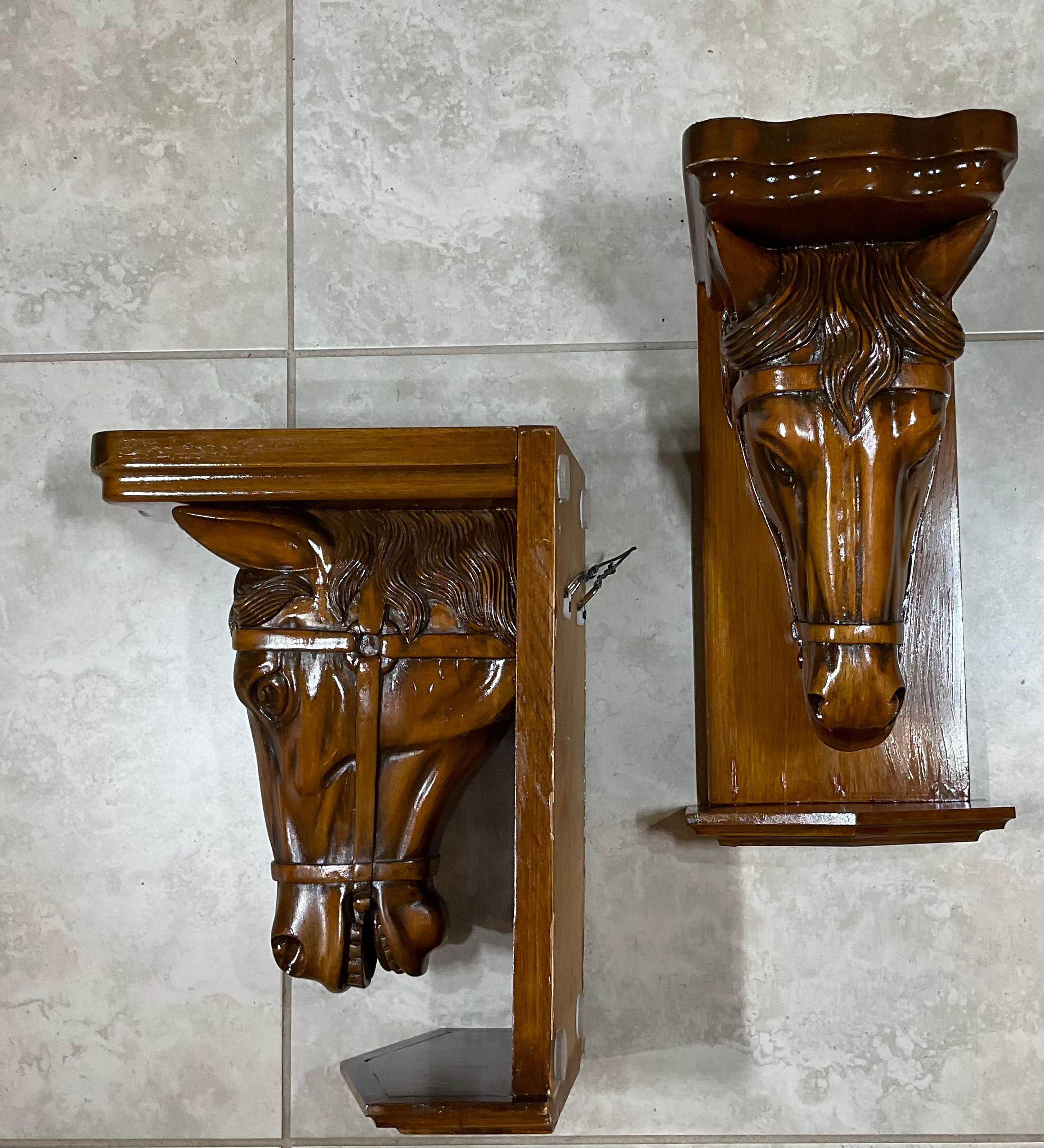 Pair of Hand Carved Solid Wood Wall Brackets For Sale at 1stDibs