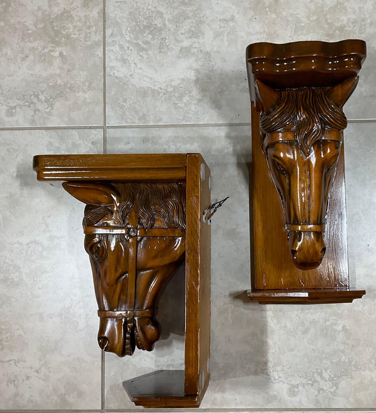 Pair of Hand Carved Solid Wood Wall Brackets For Sale at 1stDibs