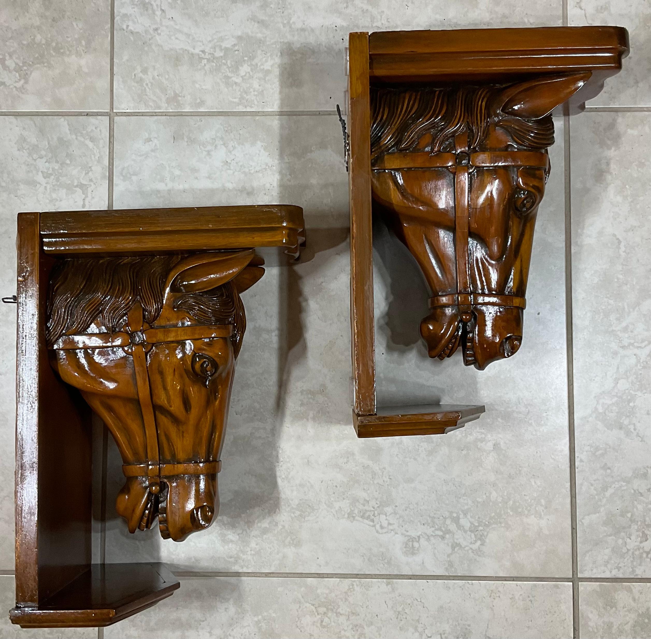 Pair of Hand Carved Solid Wood Wall Brackets For Sale at 1stDibs