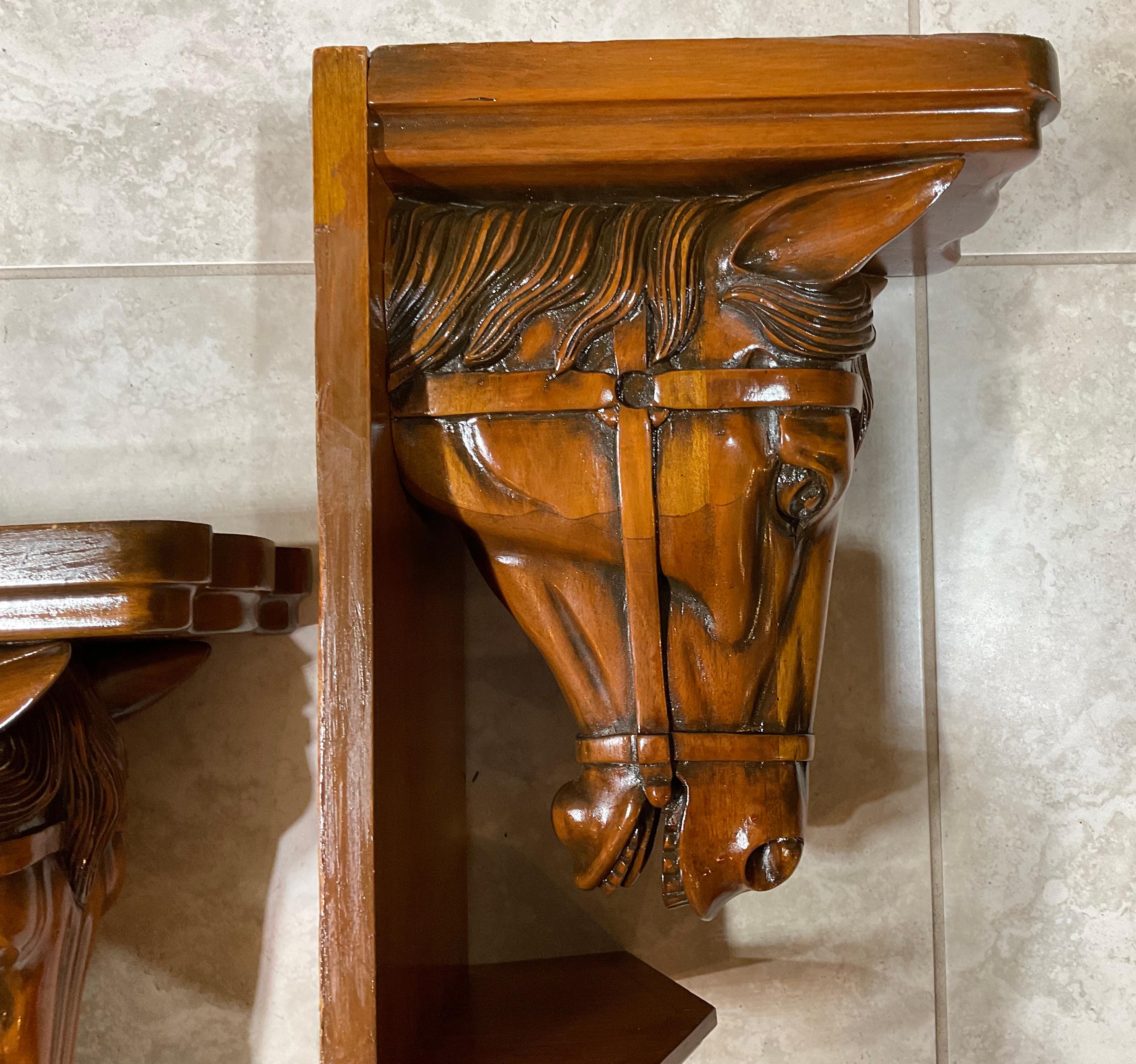 Pair of Hand Carved Solid Wood Wall Brackets For Sale at 1stDibs