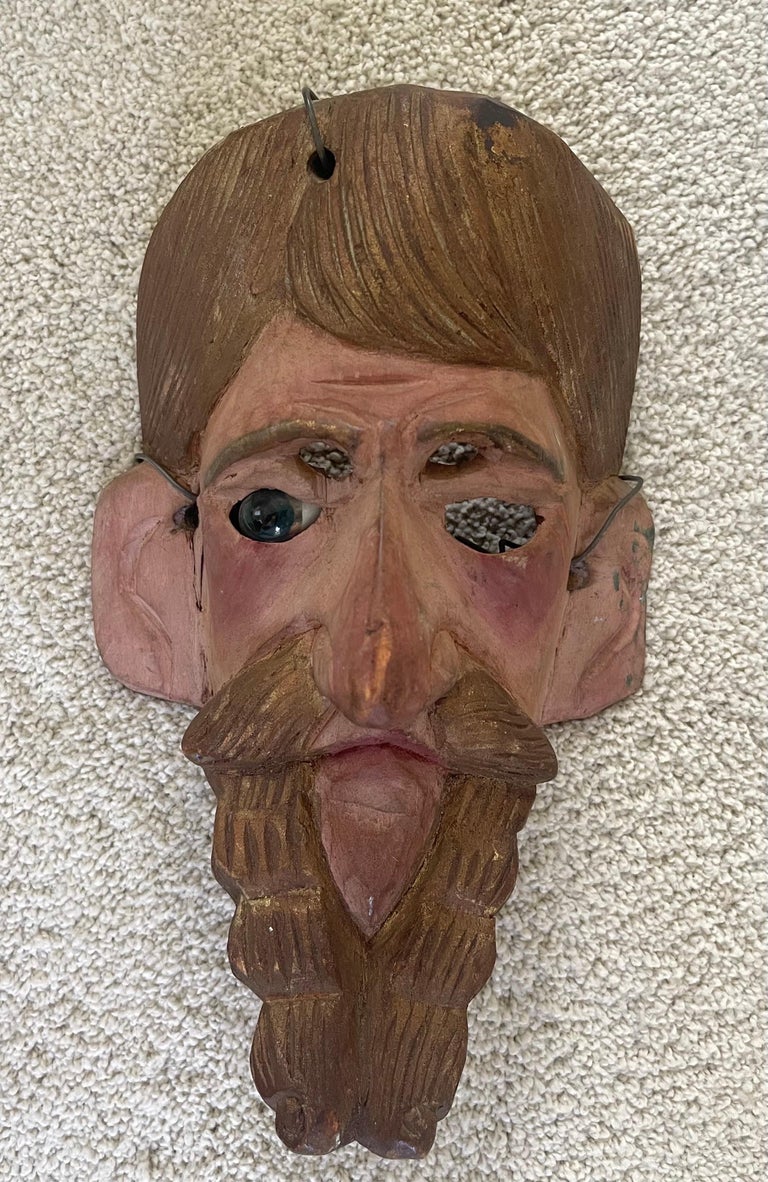Pair of Hand Carved Wooden Folk Art Masks For Sale at 1stDibs
