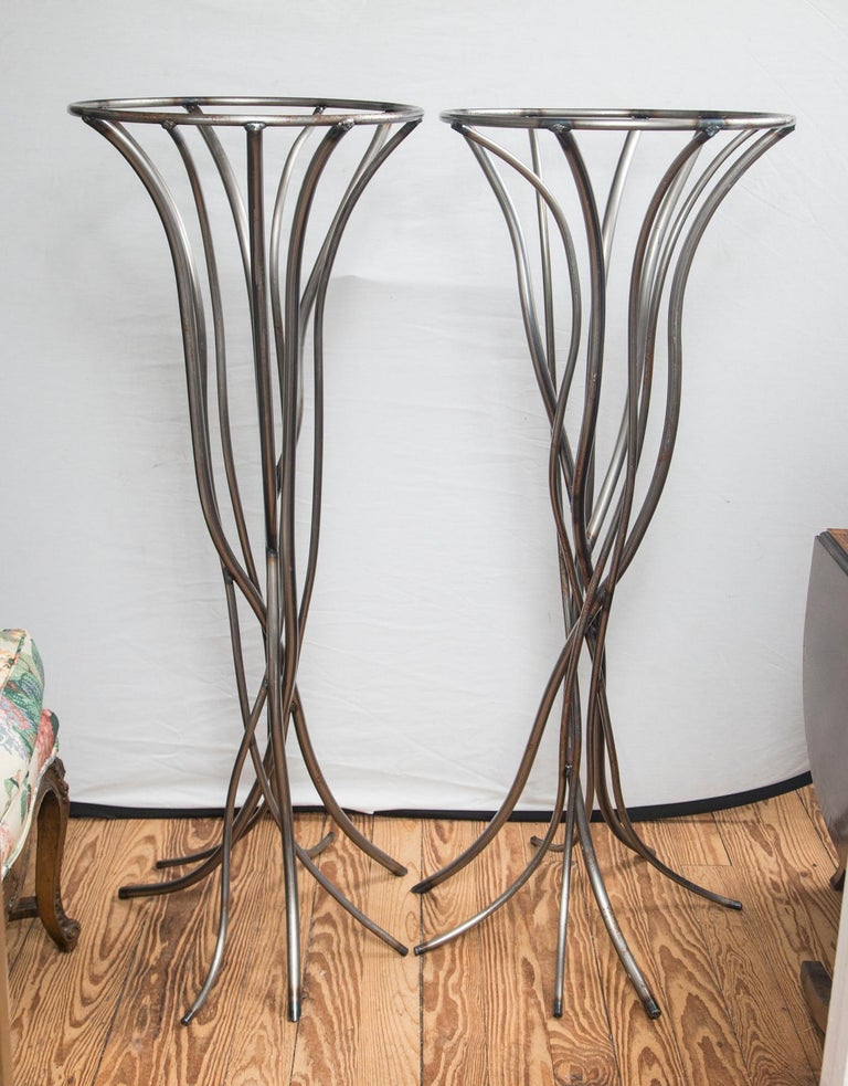 Pair of Hand Crafted Steel Stands For Sale at 1stDibs