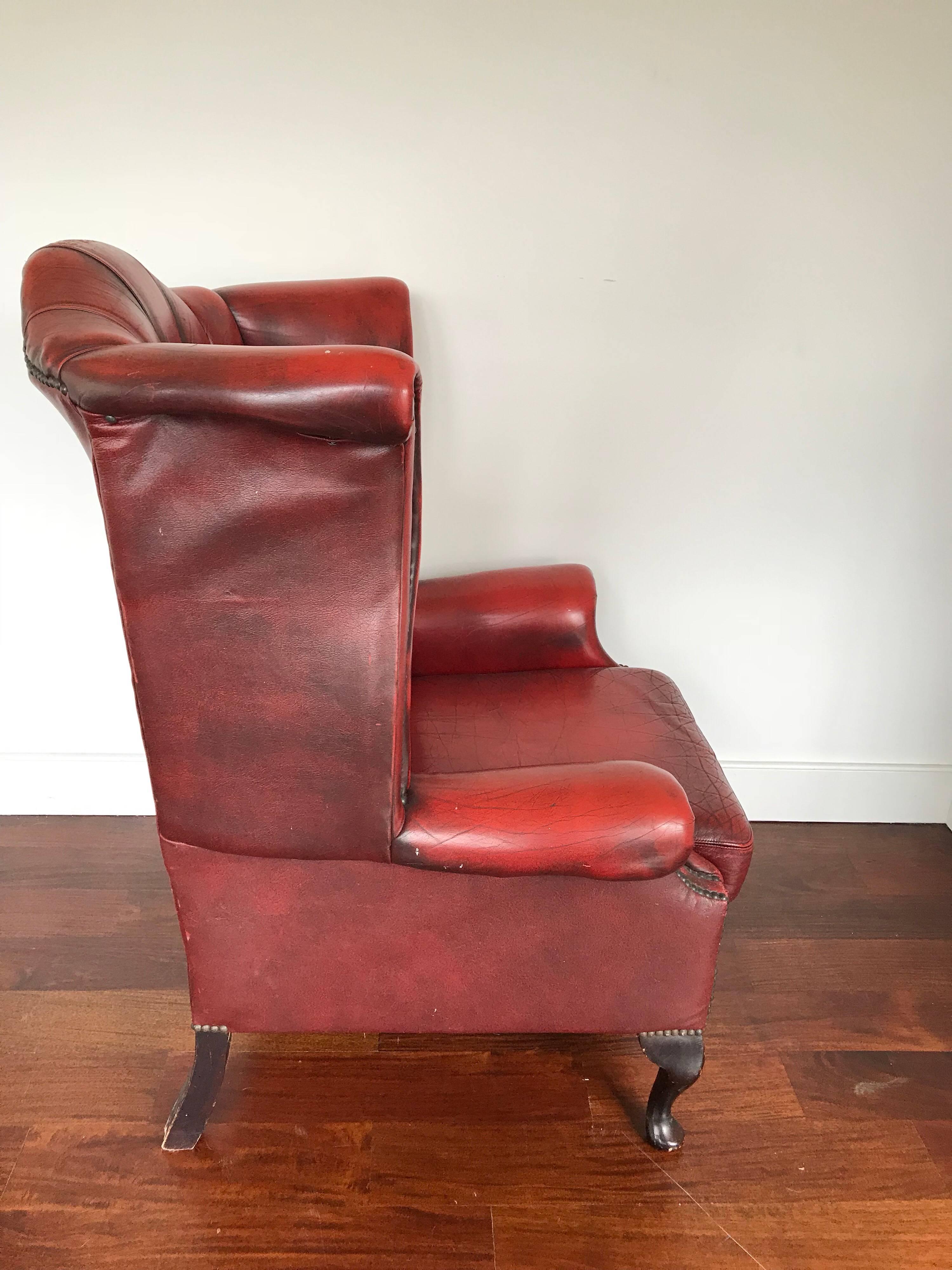 Pair of Hand Dyed Red Leather Wingback Chairs For Sale at 1stDibs | red ...