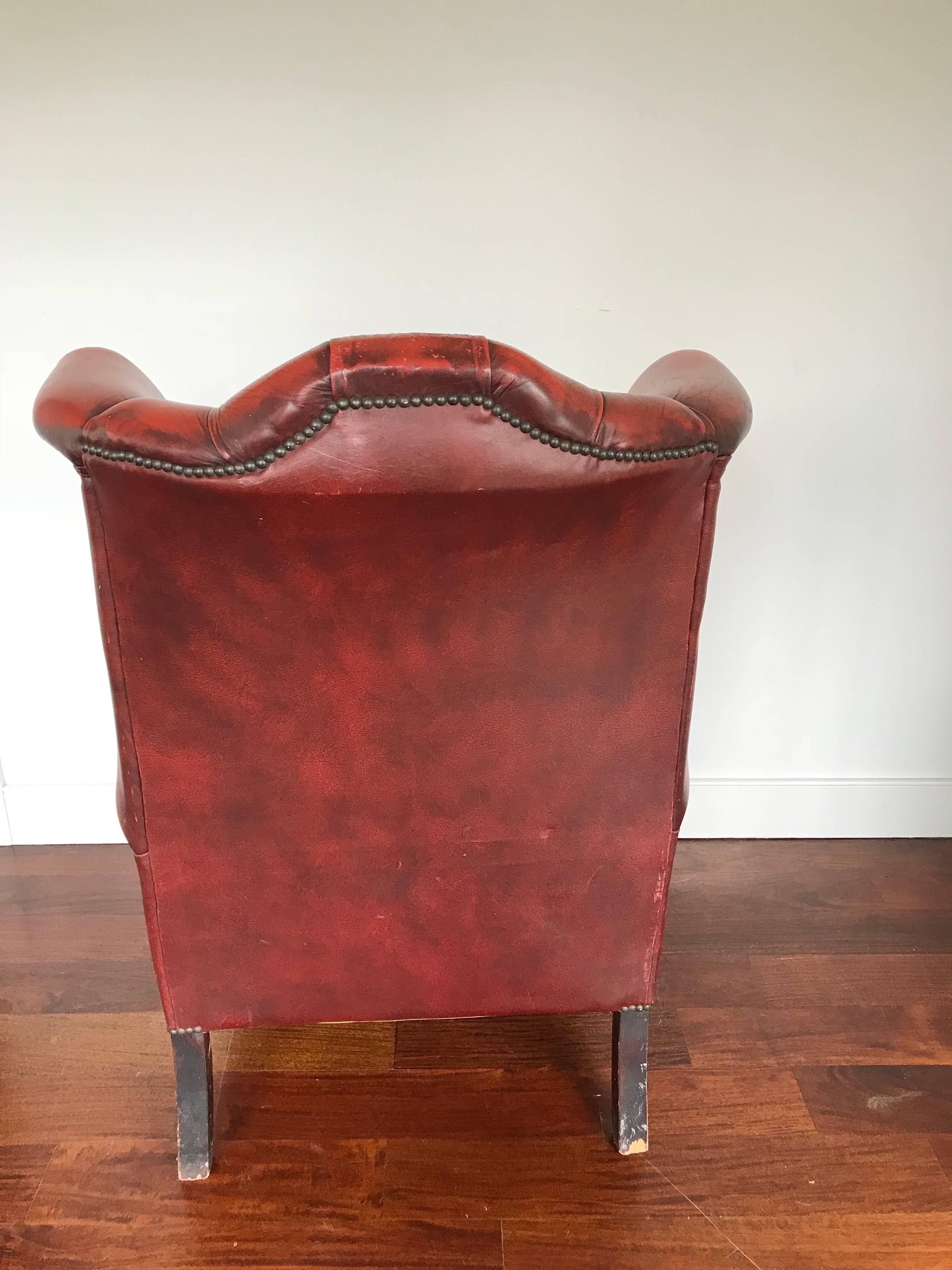 Pair of Hand Dyed Red Leather Wingback Chairs For Sale at 1stDibs | red ...