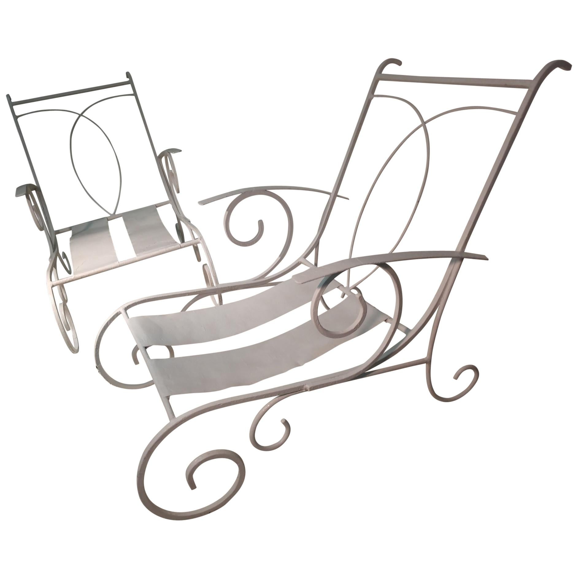 Pair of Hand Forged Iron Outdoor Lounge Chairs, circa 1946 at 1stDibs