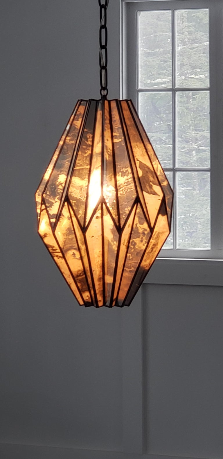Pair of Handmade Antiqued Mirror Pendant Lights For Sale at 1stDibs