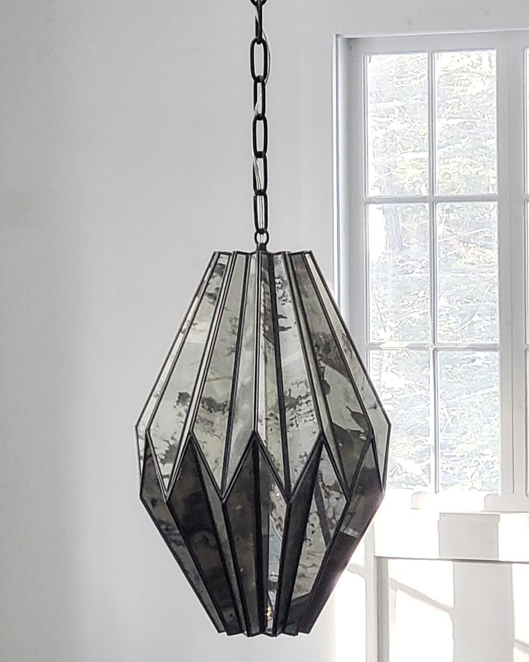 Pair of Handmade Antiqued Mirror Pendant Lights For Sale at 1stDibs