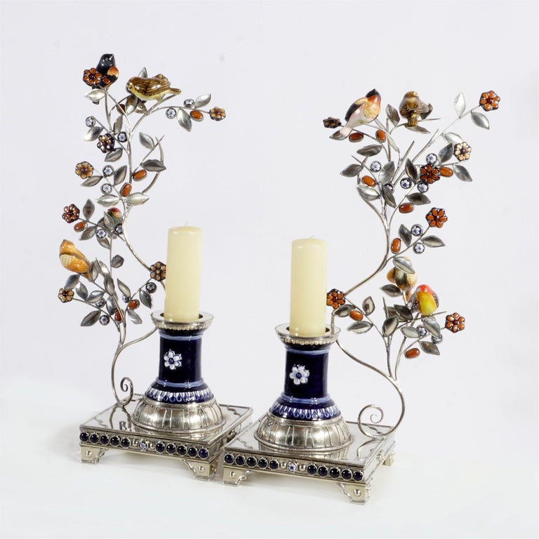 Pair of Handmade Candlesticks and Ceramica Birds and Flowers For Sale ...