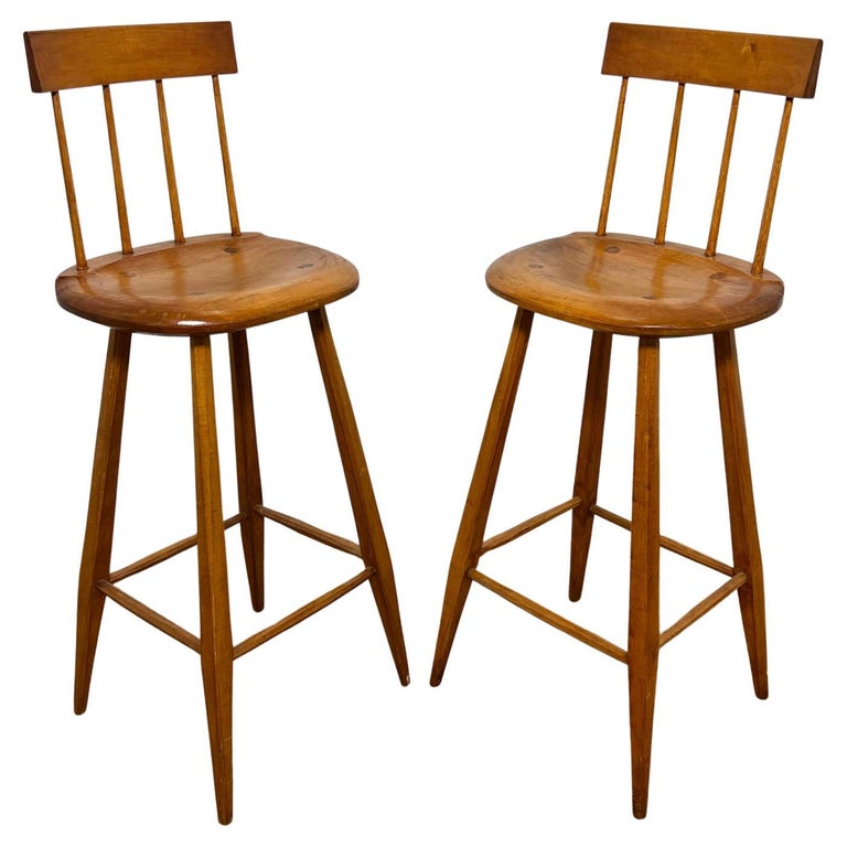 Pair of Hand Made Studio Craft Bar Stools by Bill Woodhead, D. 1985 For ...