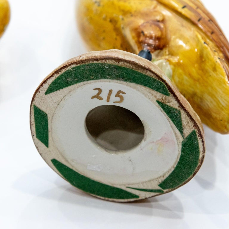 Pair of Hand Painted Ceramic Chickens For Sale at 1stDibs