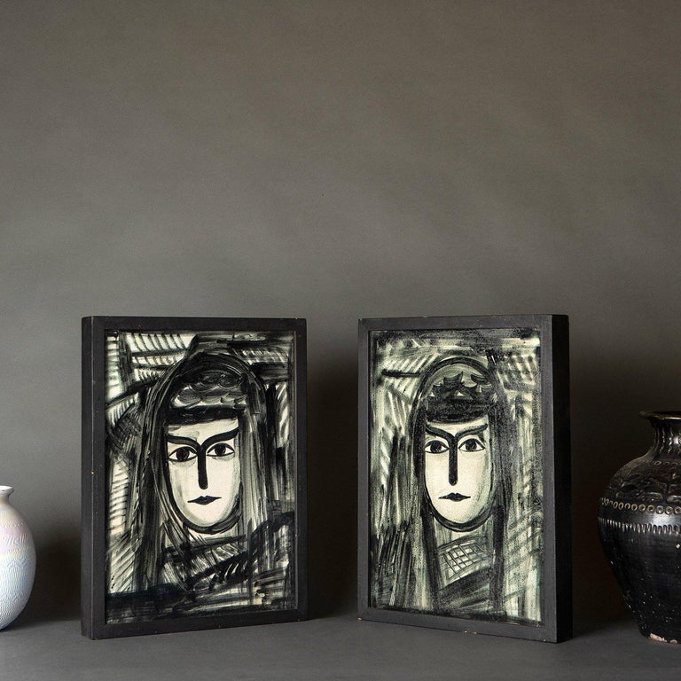 Pair of Hand Painted Ceramic Plaque Portraits, Mid-20th Century For ...