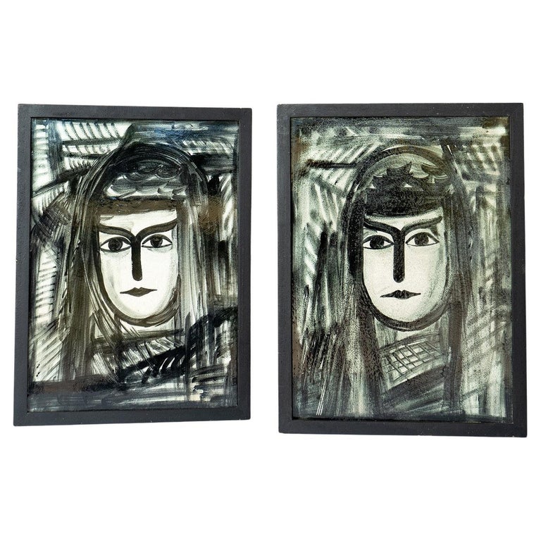 Pair of Hand Painted Ceramic Plaque Portraits, Mid-20th Century For ...