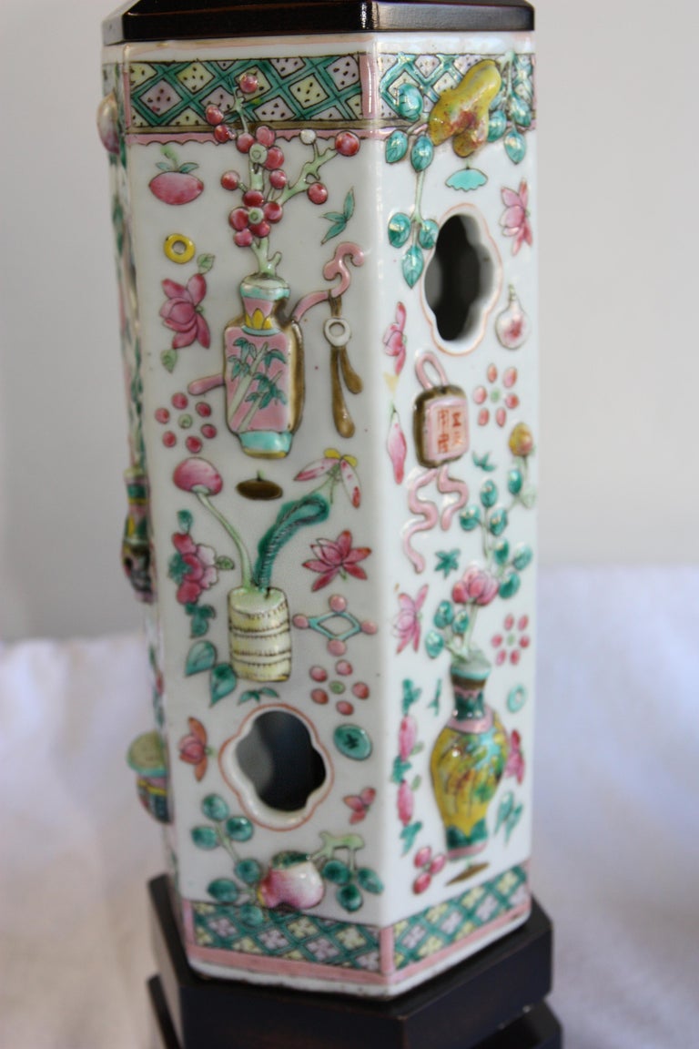 Pair of Hand-Painted Chinese Hat Stands as Lamps with Jade Finials at ...