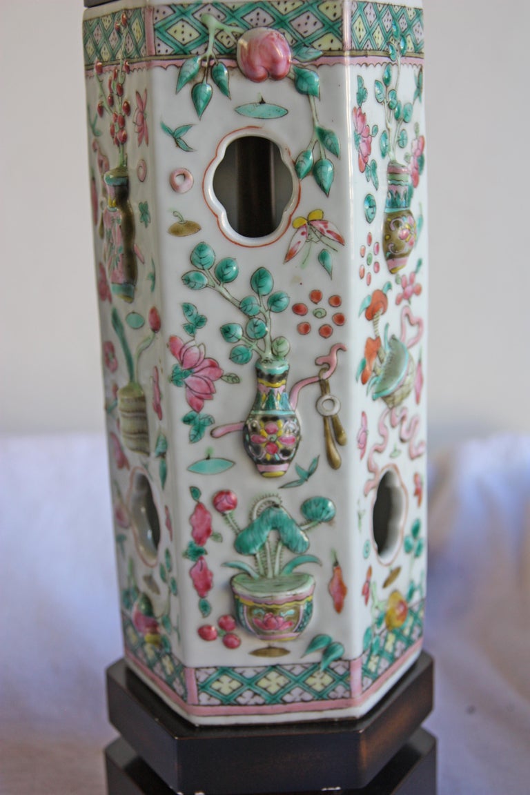 Pair of Hand-Painted Chinese Hat Stands as Lamps with Jade Finials at ...