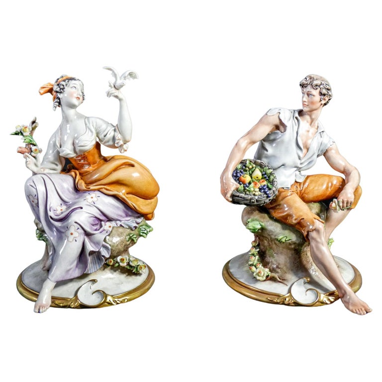Pair of Hand Painted Porcelain Sculptures, Signed Giuseppe CAPPÉ ...