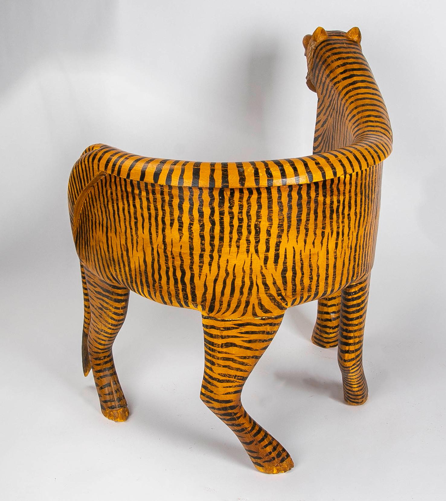 Pair of Hand-Painted Wooden Tiger Armchairs For Sale at 1stDibs