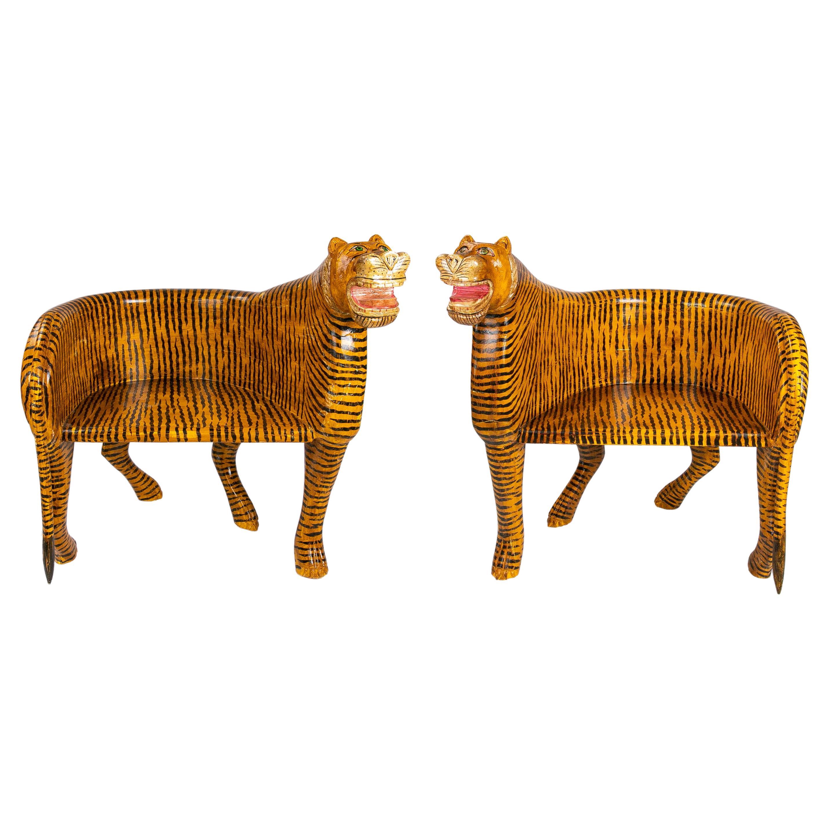 Hand-Painted Wooden Tiger Armchair For Sale at 1stDibs